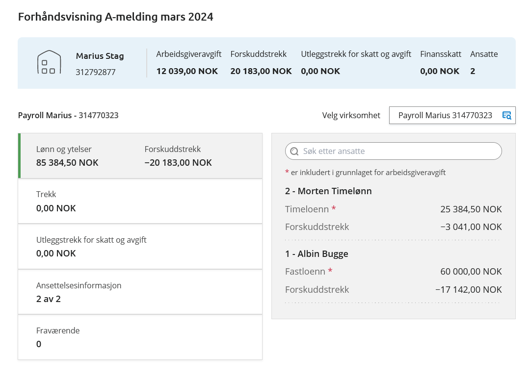 Forhåndsvise A-melding før du bekrefter/sender betaling
