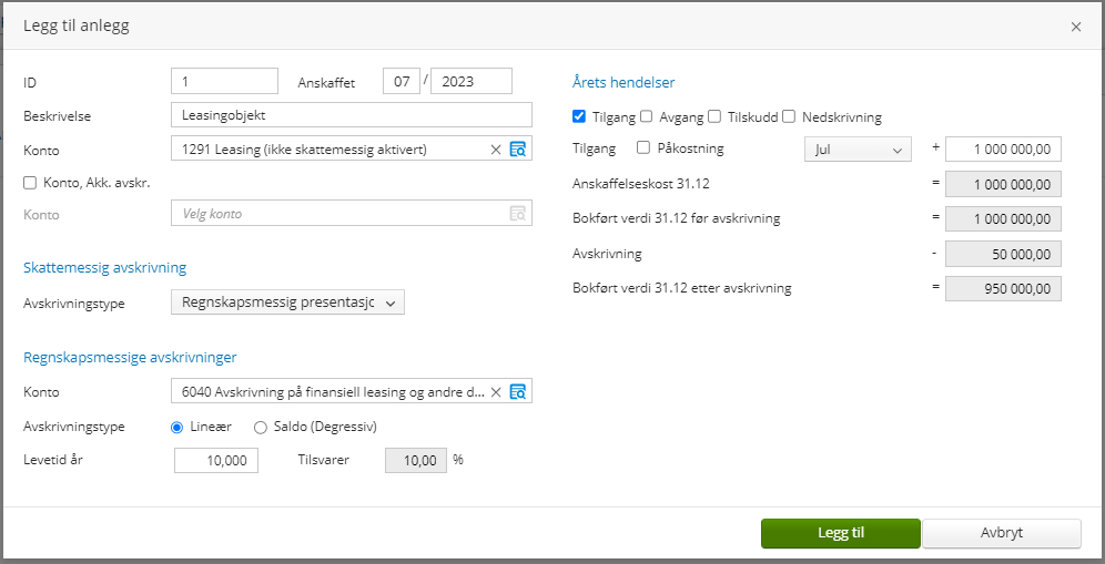 Behandling av leasing og forskjeller i skatteberegningen