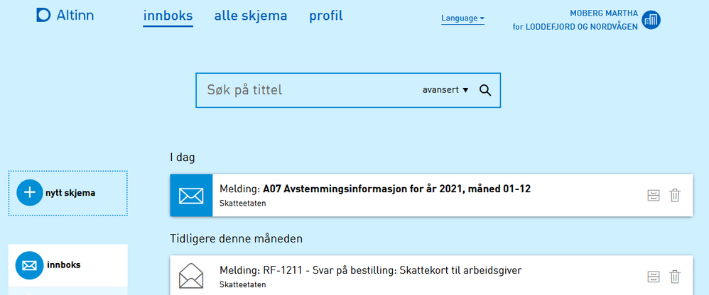 Bestill avstemmingsinformasjon i Altinn - Skjema A06 - A07