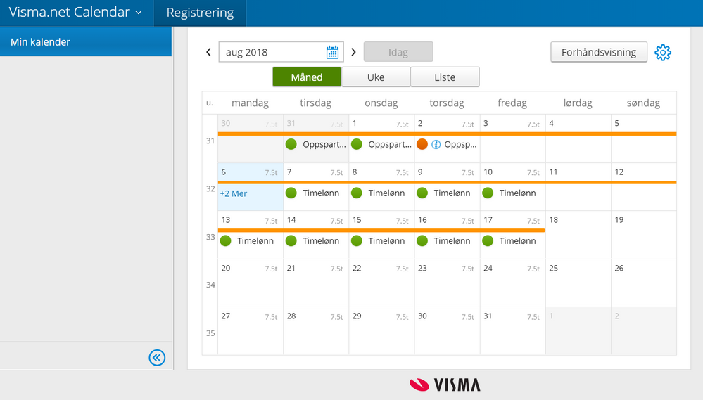 Hvordan kan jeg korrigere / endre registrerte timer / fravær i Visma.net Calendar? Grønn og ...