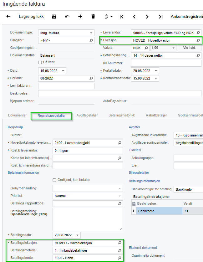Ha flere valutaer eller bankkontoer på samme leverandør