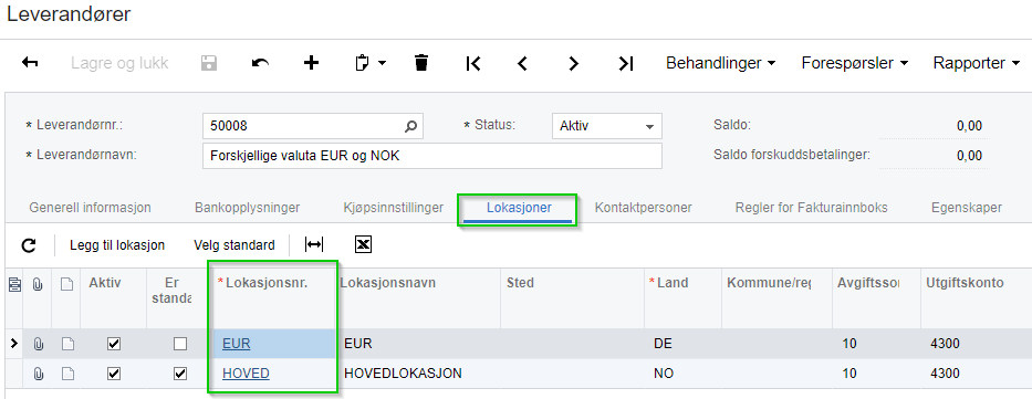 Ha flere valutaer eller bankkontoer på samme leverandør