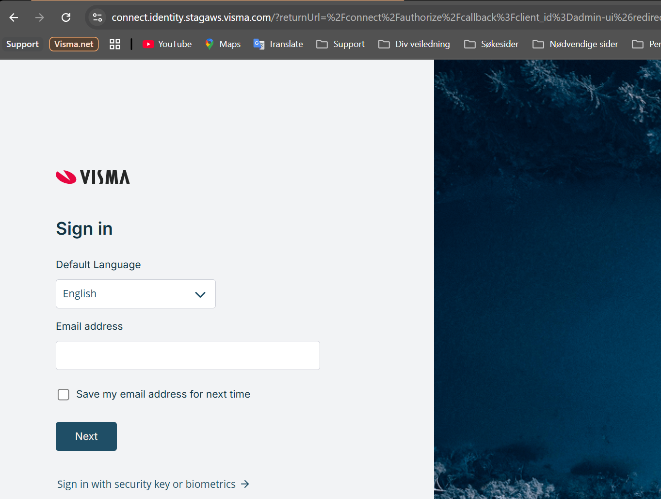 Ny innloggingsside for Visma.net og Business NXT produktlinjene