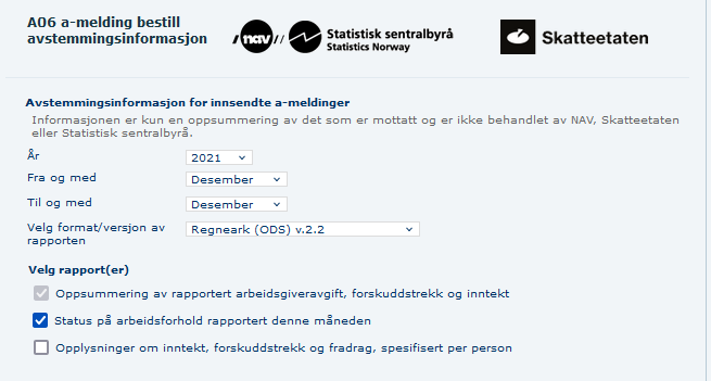 Bestill avstemmingsinformasjon i Altinn - Skjema A06 - A07